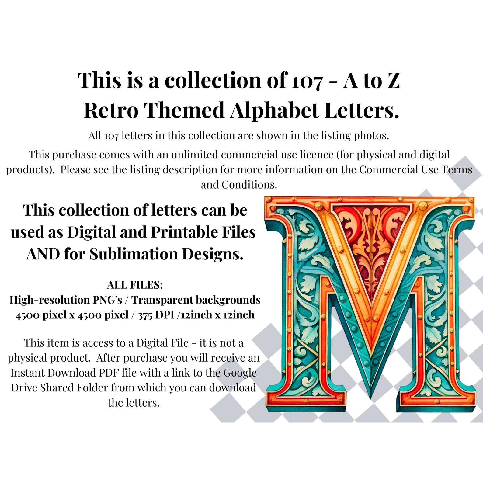 Retro Clipart Alphabet Letters PNG Files for Digital Download ...