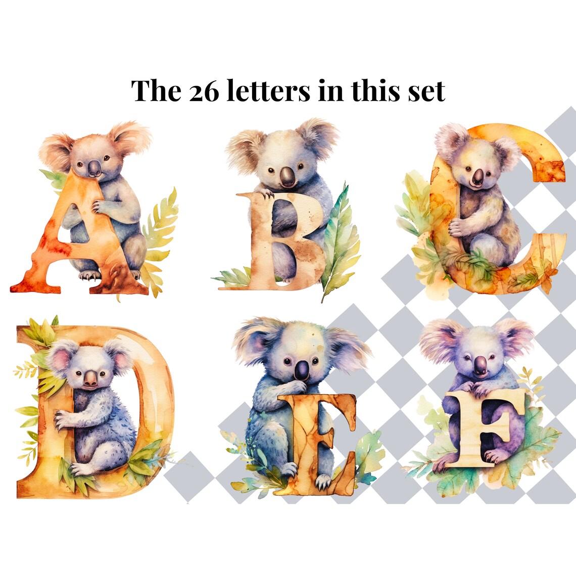 Koala Clipart Animal Alphabet Letters PNG for Instant Download ...