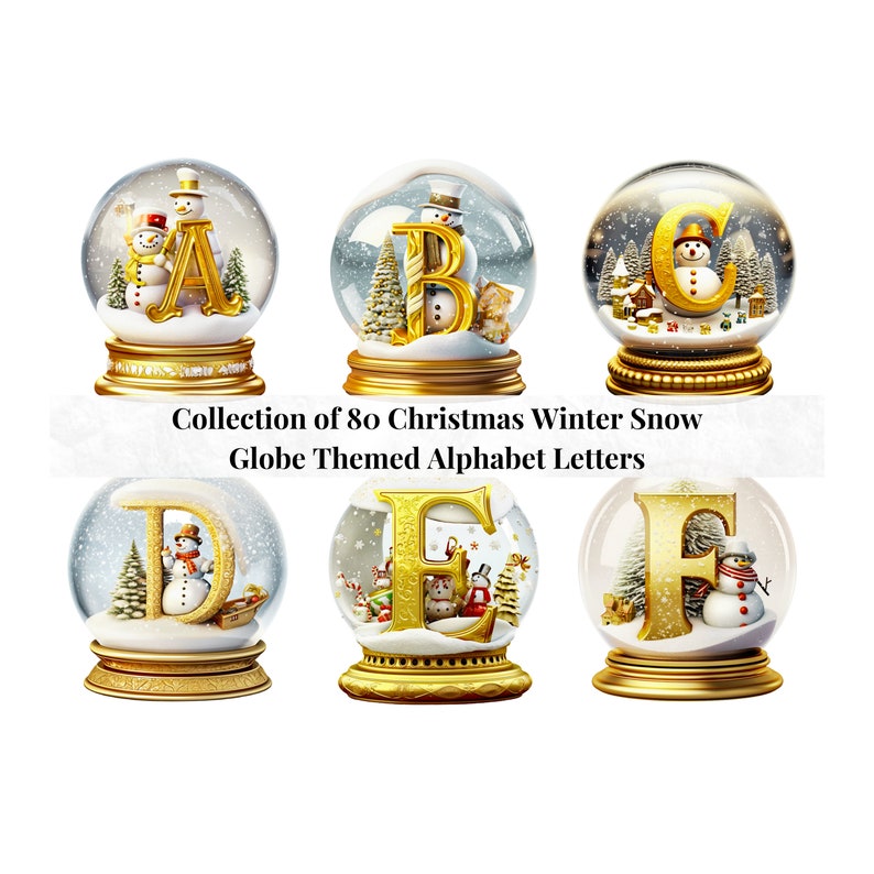 Snow Globes Christmas Clipart Commercial Use Alphabet Digital Download ...