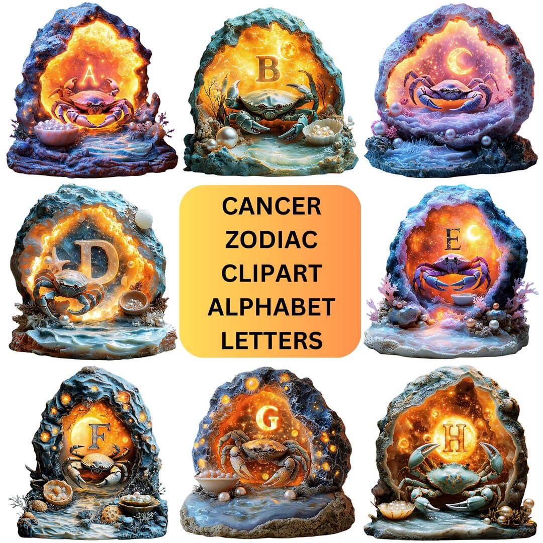Cancer Zodiac Clipart Alphabet Letters | Crab Celestial Printable PNG ...