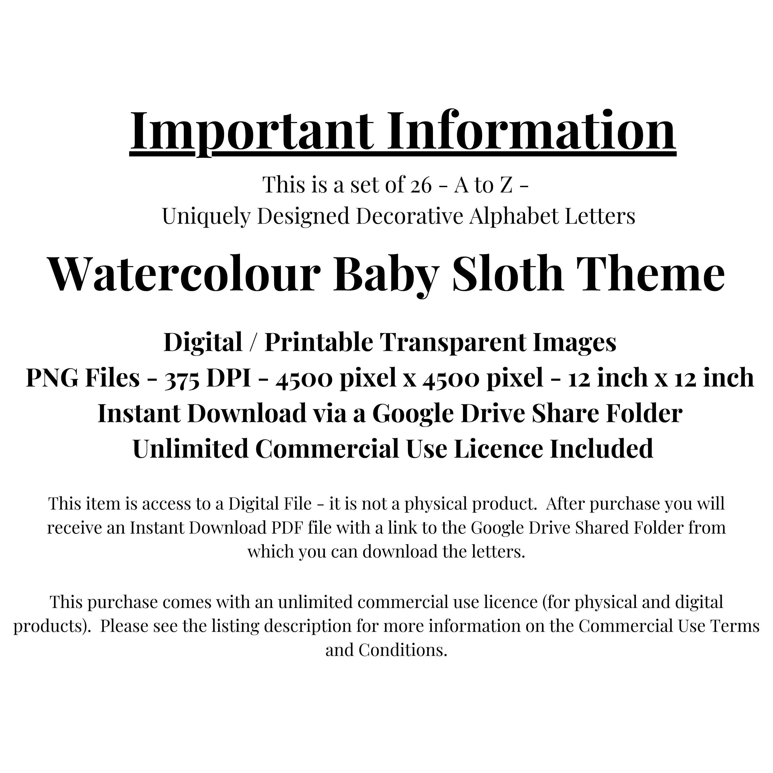 Sloth Clipart Animal Alphabet Watercolor Letters PNG for Cute Fonts ...