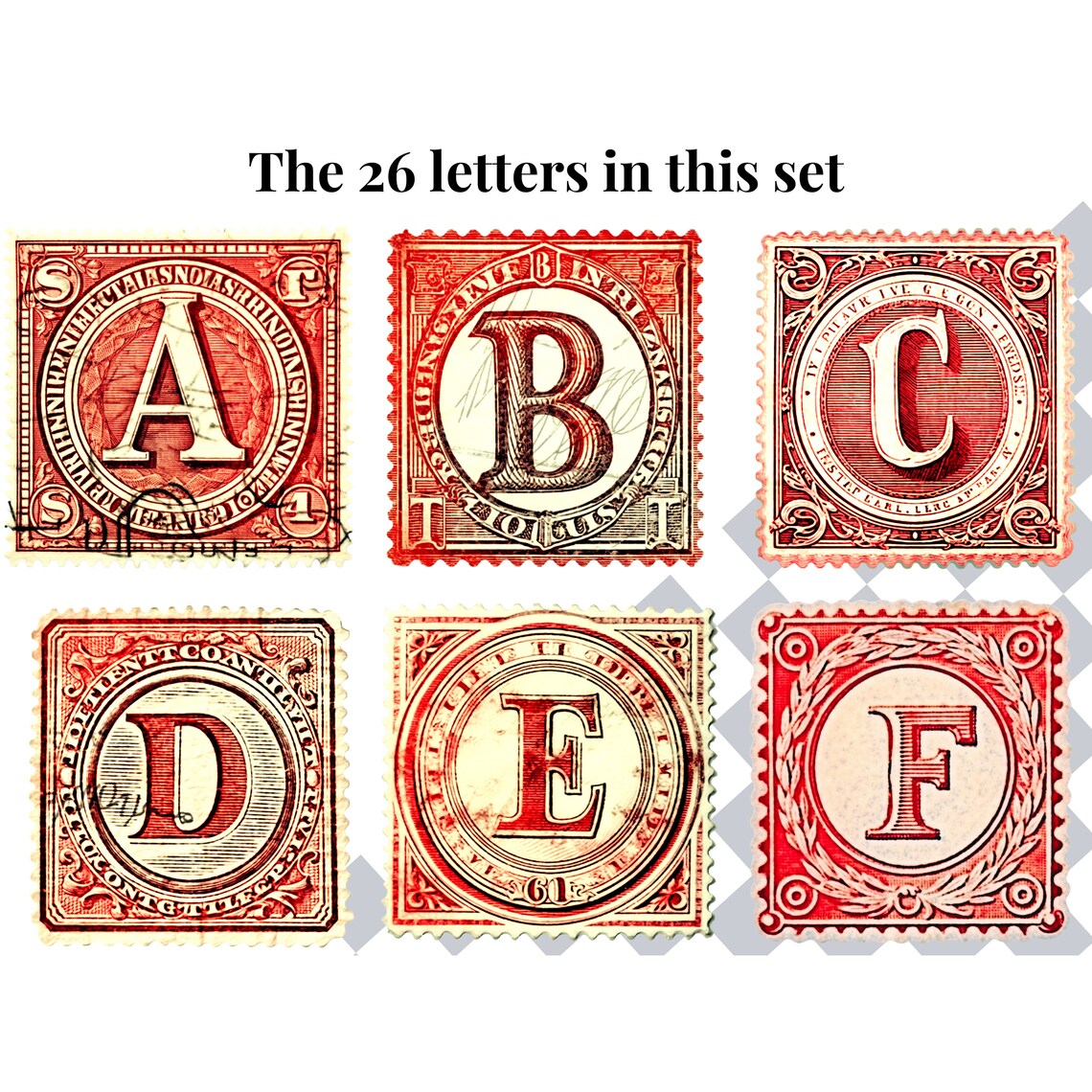 Red Alphabet Letter PNG Files | Postage Stamp Clipart Fonts | Vintage ...