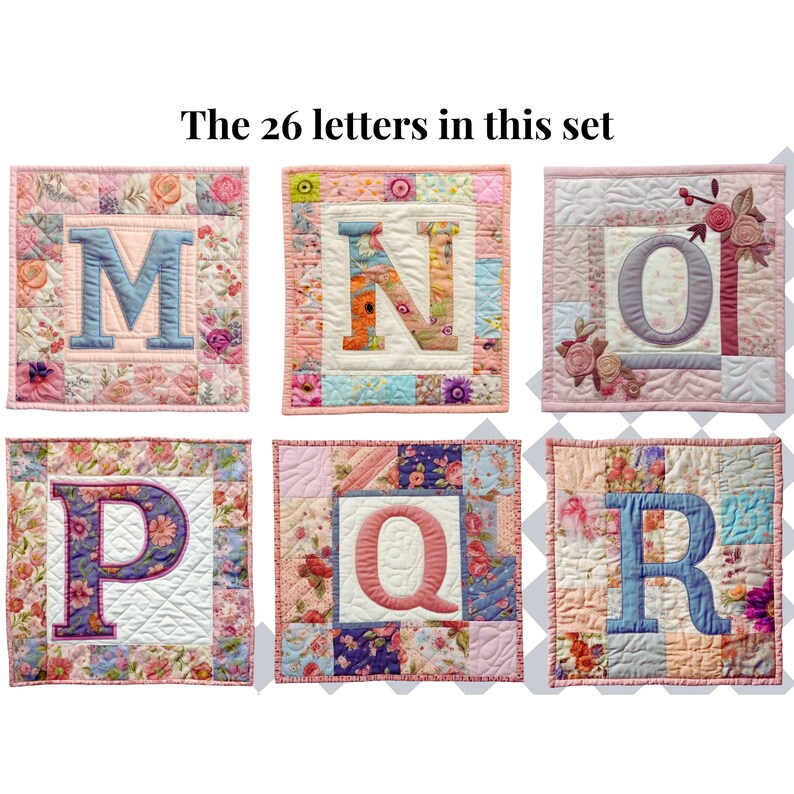 Floral Quilt Alphabet Letters Clipart | PNG Fonts for Journals ...