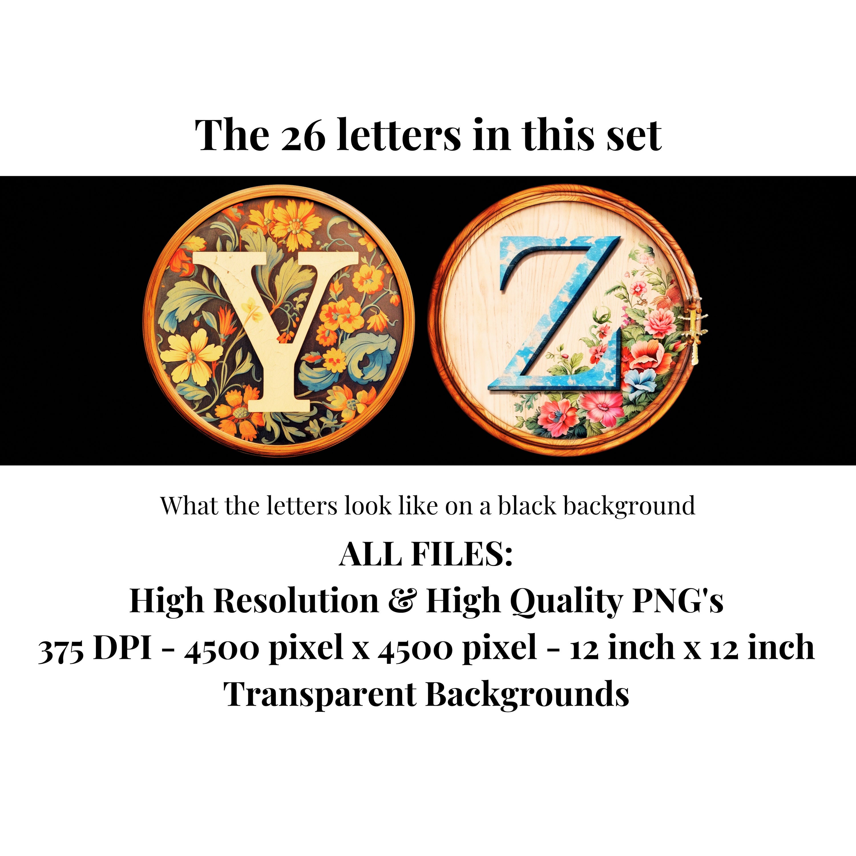 Floral Clipart Alphabet Letters PNG Files for Cottage Core Digital ...