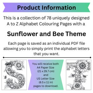 Sunflower and Bee Alphabet Coloring Pages | Floral PDF Printable ...
