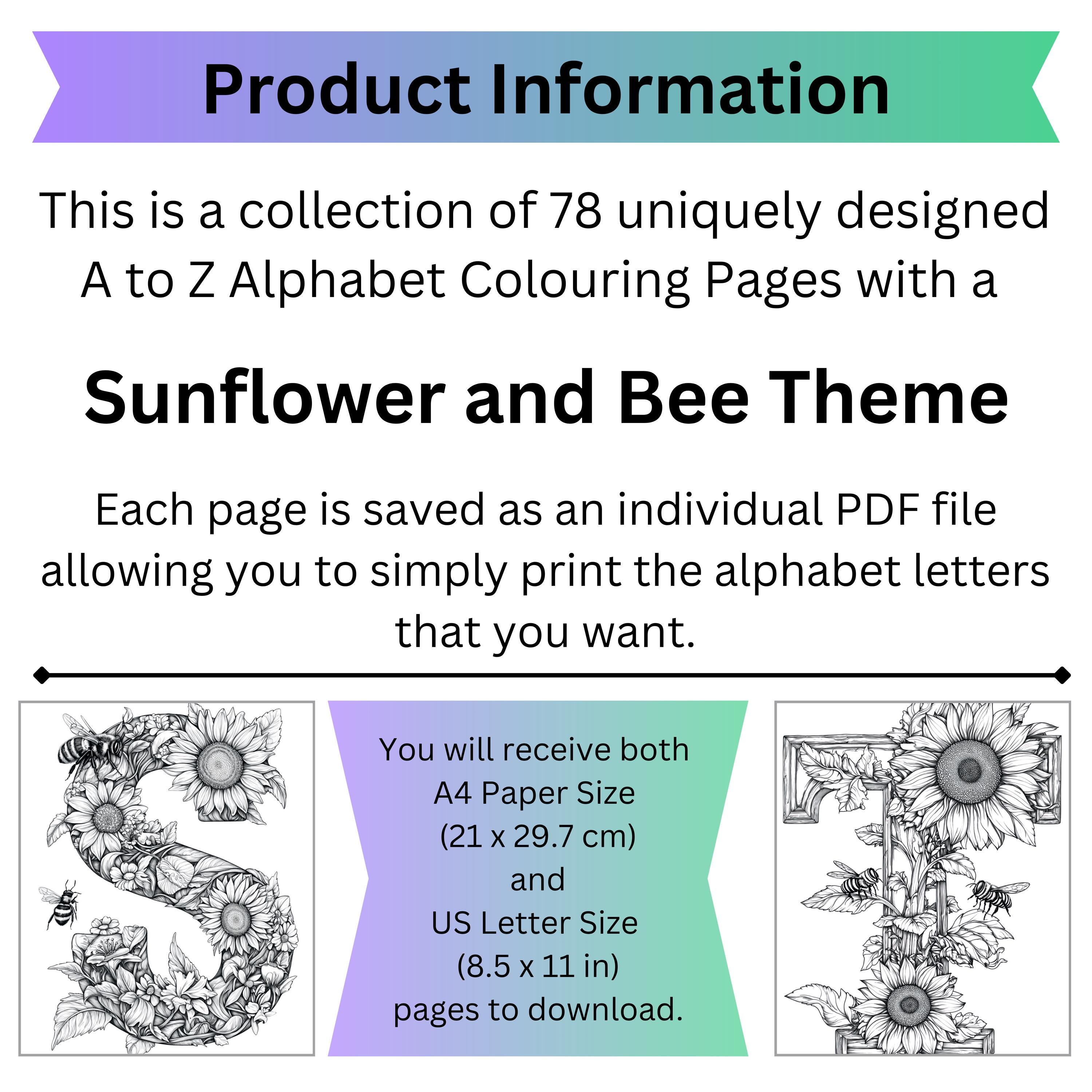 Sunflower and Bee Printable Alphabet Letter Coloring Pages PDF Files ...