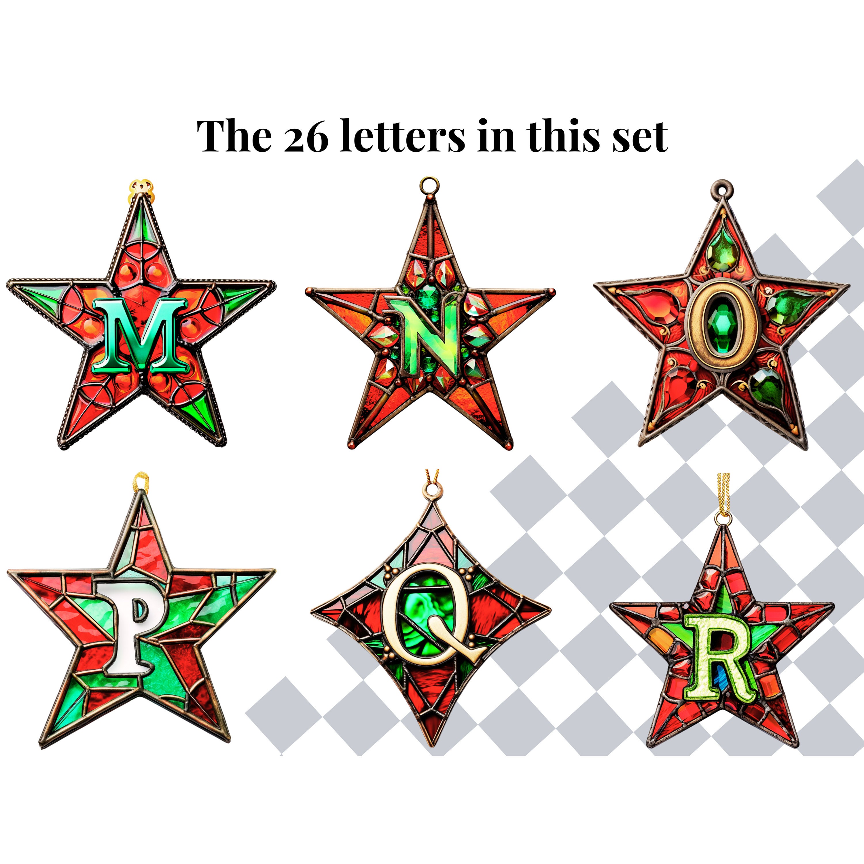 Christmas Star Clipart Alphabet Letters PNG Files for Stained Glass ...