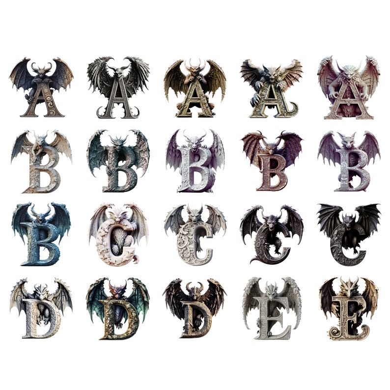 Halloween Gargoyle Alphabet Clipart: Gothic Font Bundle (digital ...