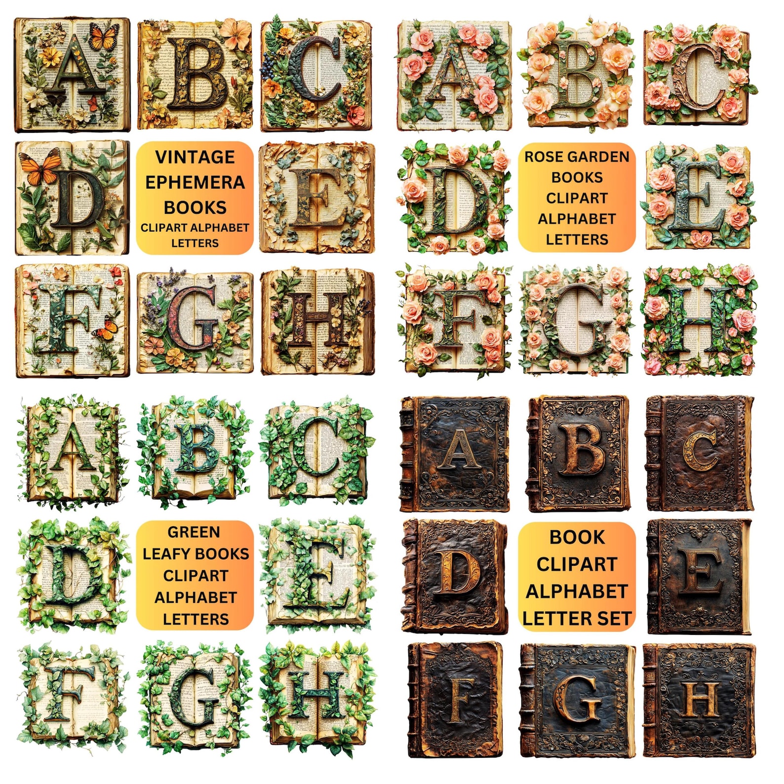 Library Book Clipart Alphabet: 582 PNG Letter & Number Fonts (digital ...