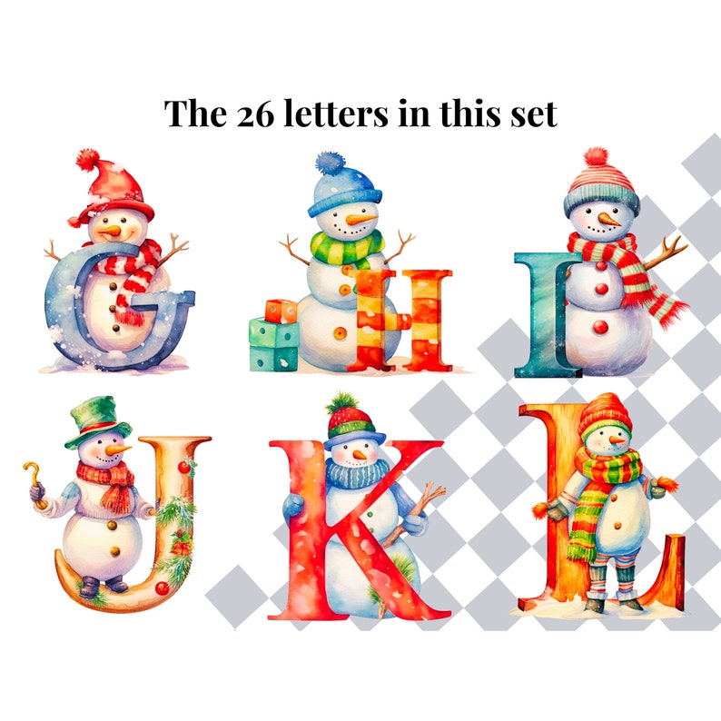Snowman Clipart: Watercolor Christmas Alphabet Letters (digital ...