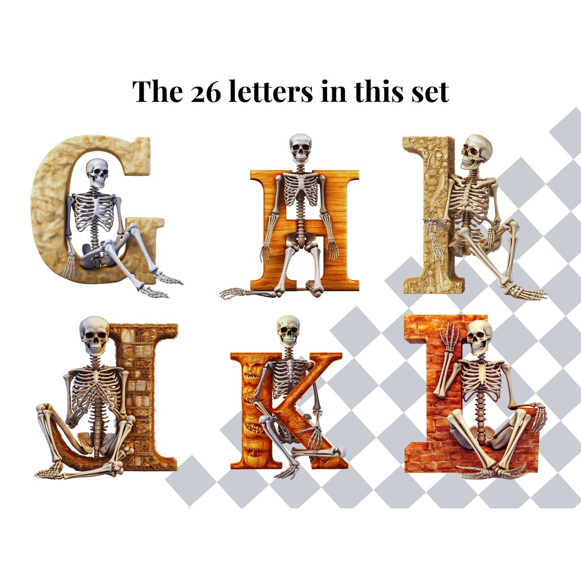 Skeleton PNG Alphabet Letters for Halloween Clipart Commercial - Etsy UK
