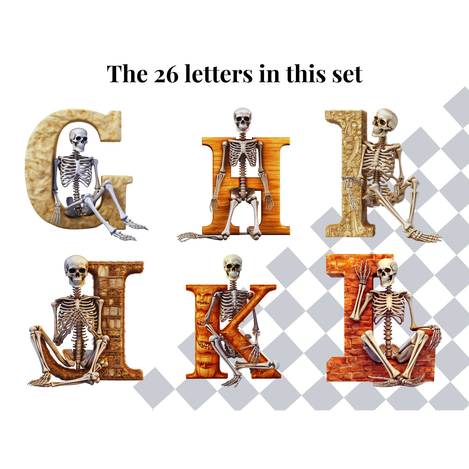 Skeleton PNG Alphabet Letters for Halloween Clipart Commercial Use ...