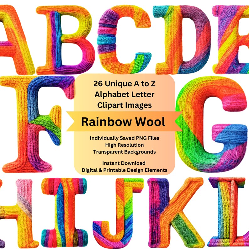 Rainbow Clipart PNG Files for Decorative Letters, Cute Cricut Fonts ...