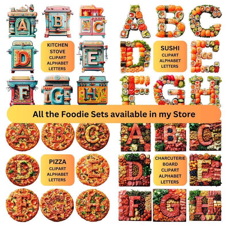 Charcuterie Food Alphabet Clipart: A-Z Letters (PNG Digital Download ...