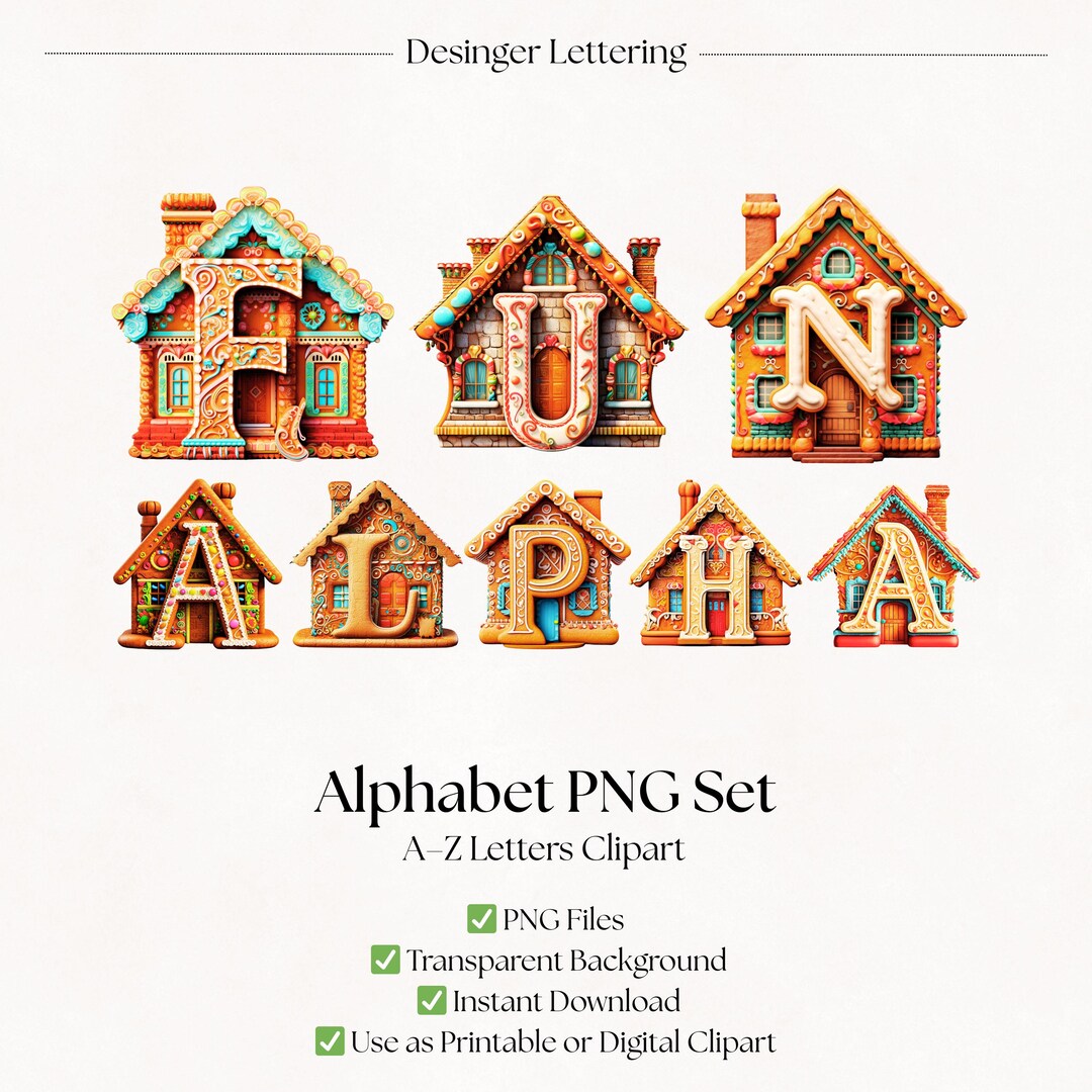 Gingerbread House Clipart Alphabet Letters | PNG Christmas Fonts | Xmas ...