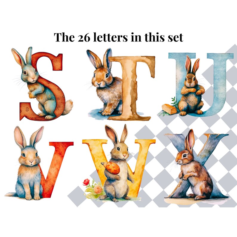 Bunny Clipart Alphabet Letters | PNG Watercolor Rabbit Images | Easter ...
