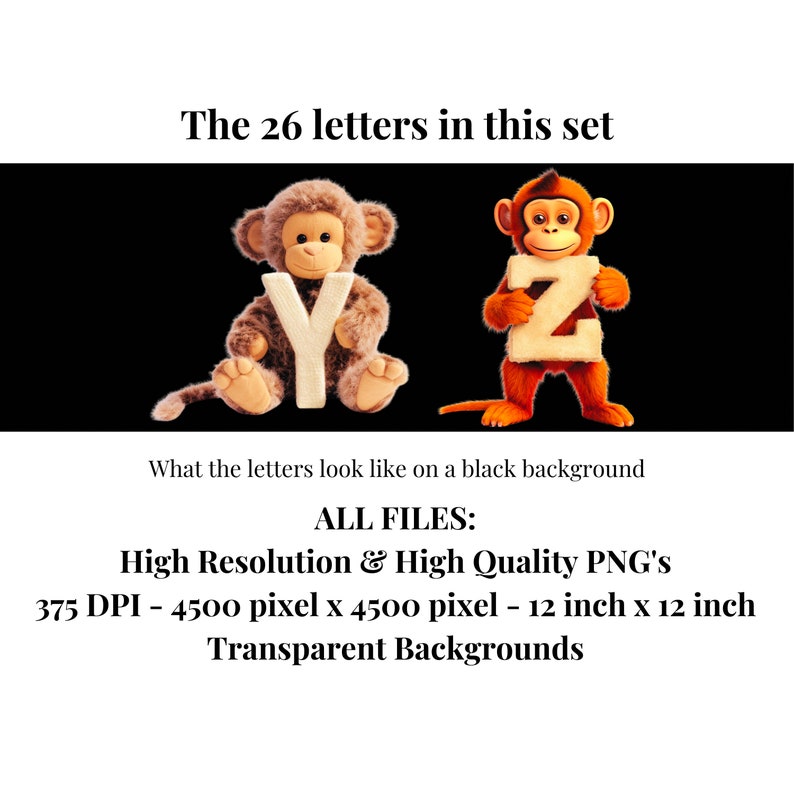 Monkey Clipart Alphabet Letters PNG for Commercial Use Font Bundle ...