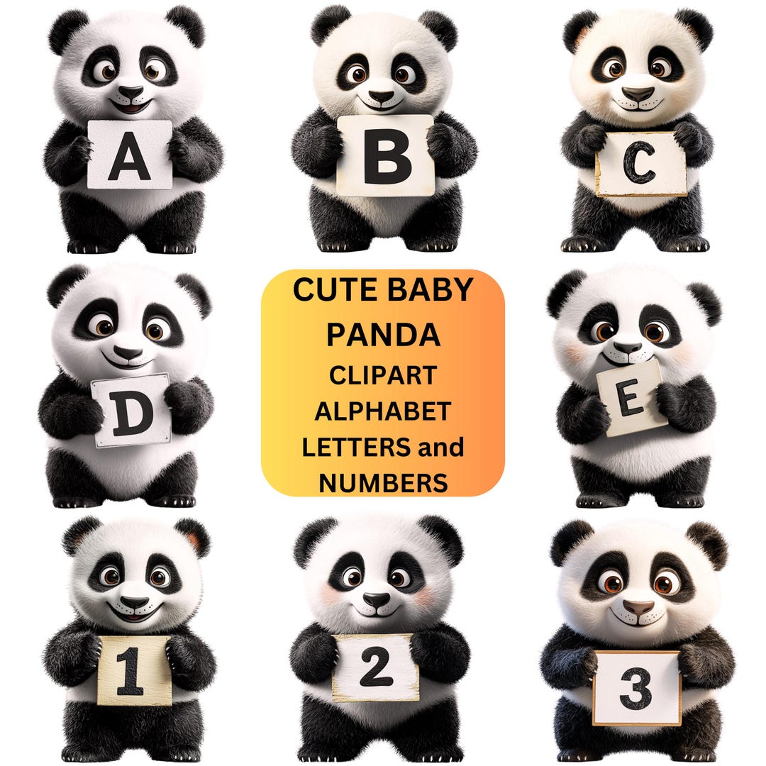 Panda Clipart Alphabet Letters for Trendy PNG Pandas Clip Art Digital ...