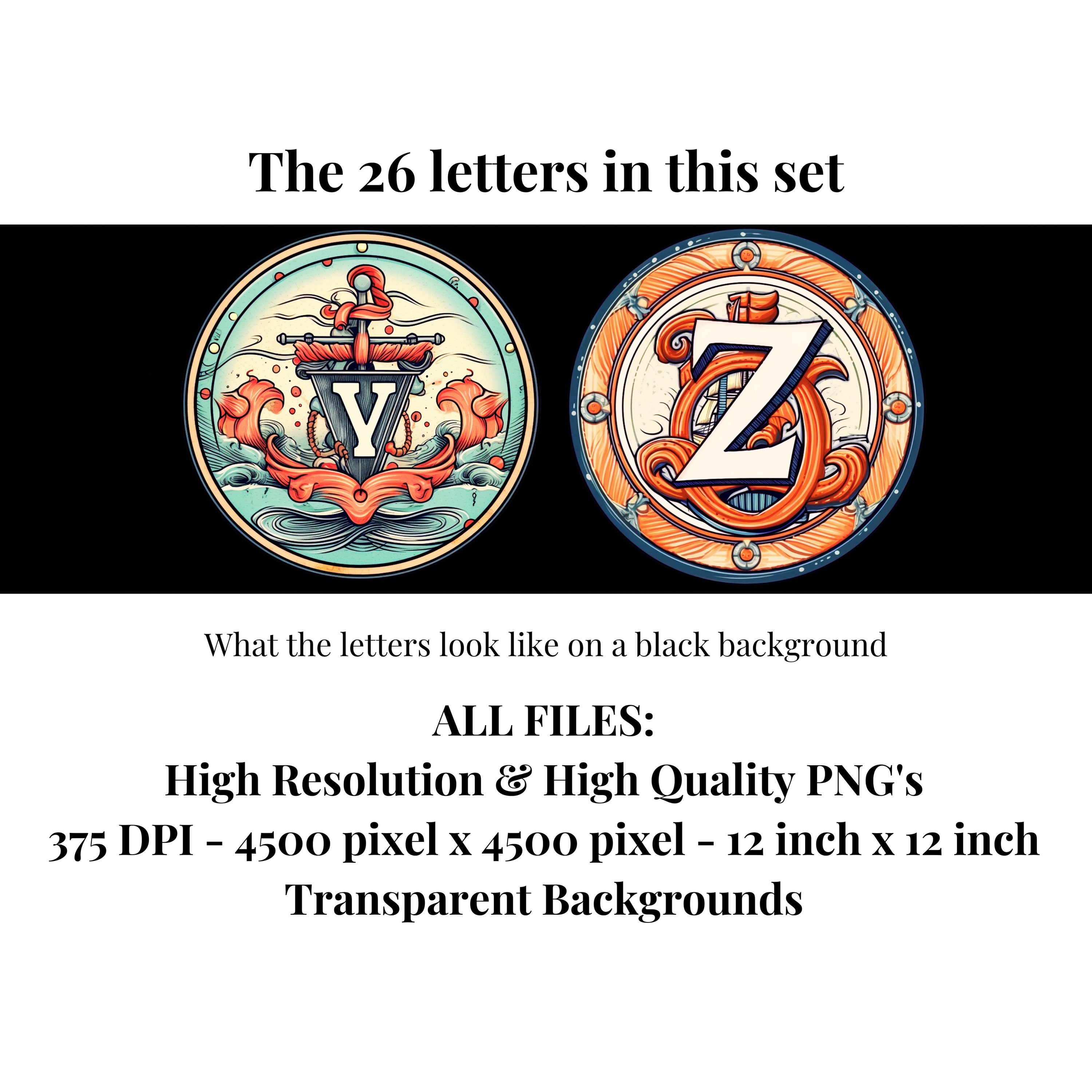 Retro Nautical Clipart Alphabet Letters PNG for Downloadable - Etsy