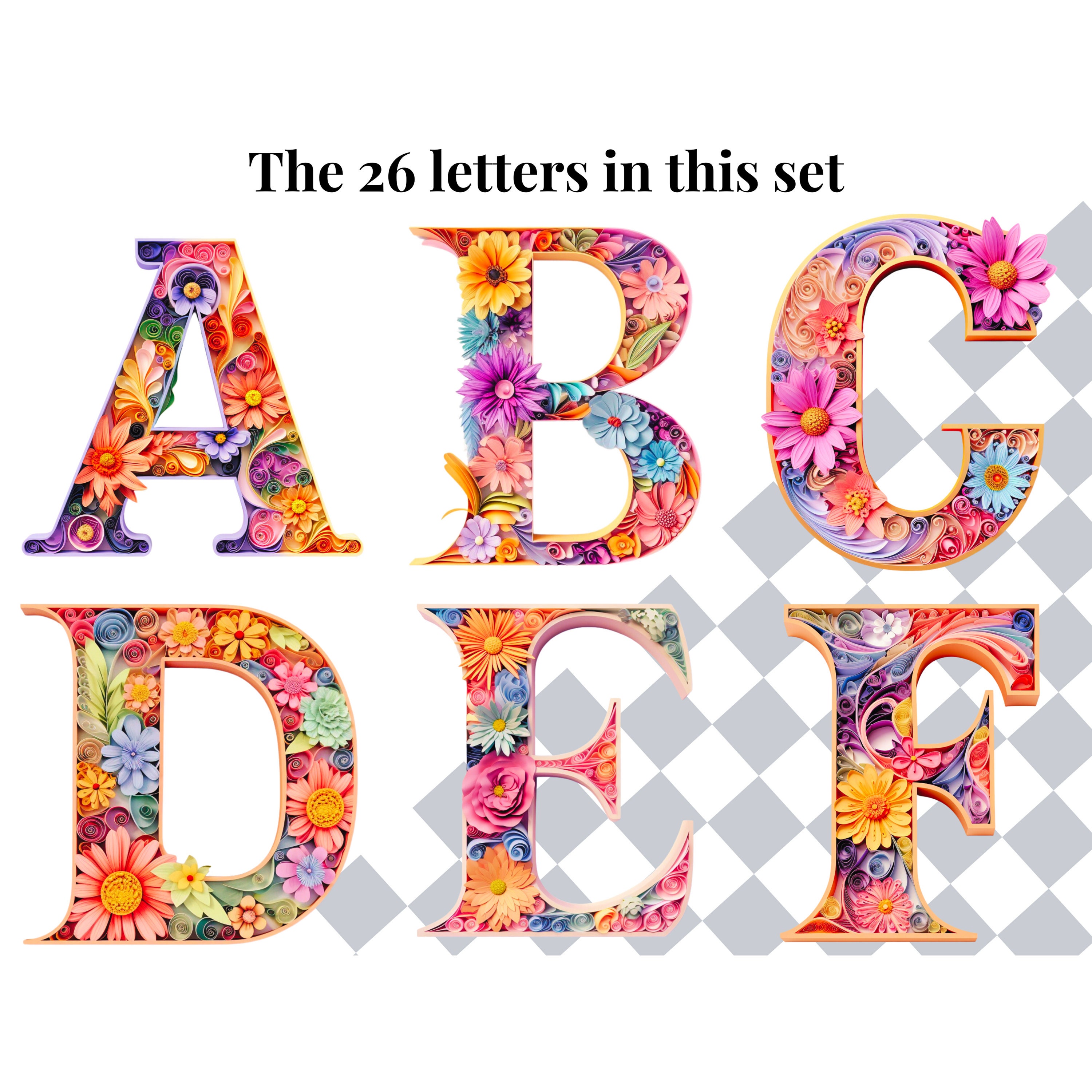 Pastel Rainbow Floral Alphabet for Mixed Media Collage, Scrapbooking ...