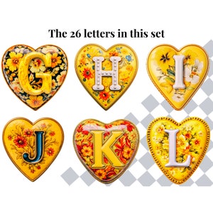 Love Heart Clipart Alphabet Letters PNG Files for Yellow Floral Hearts ...