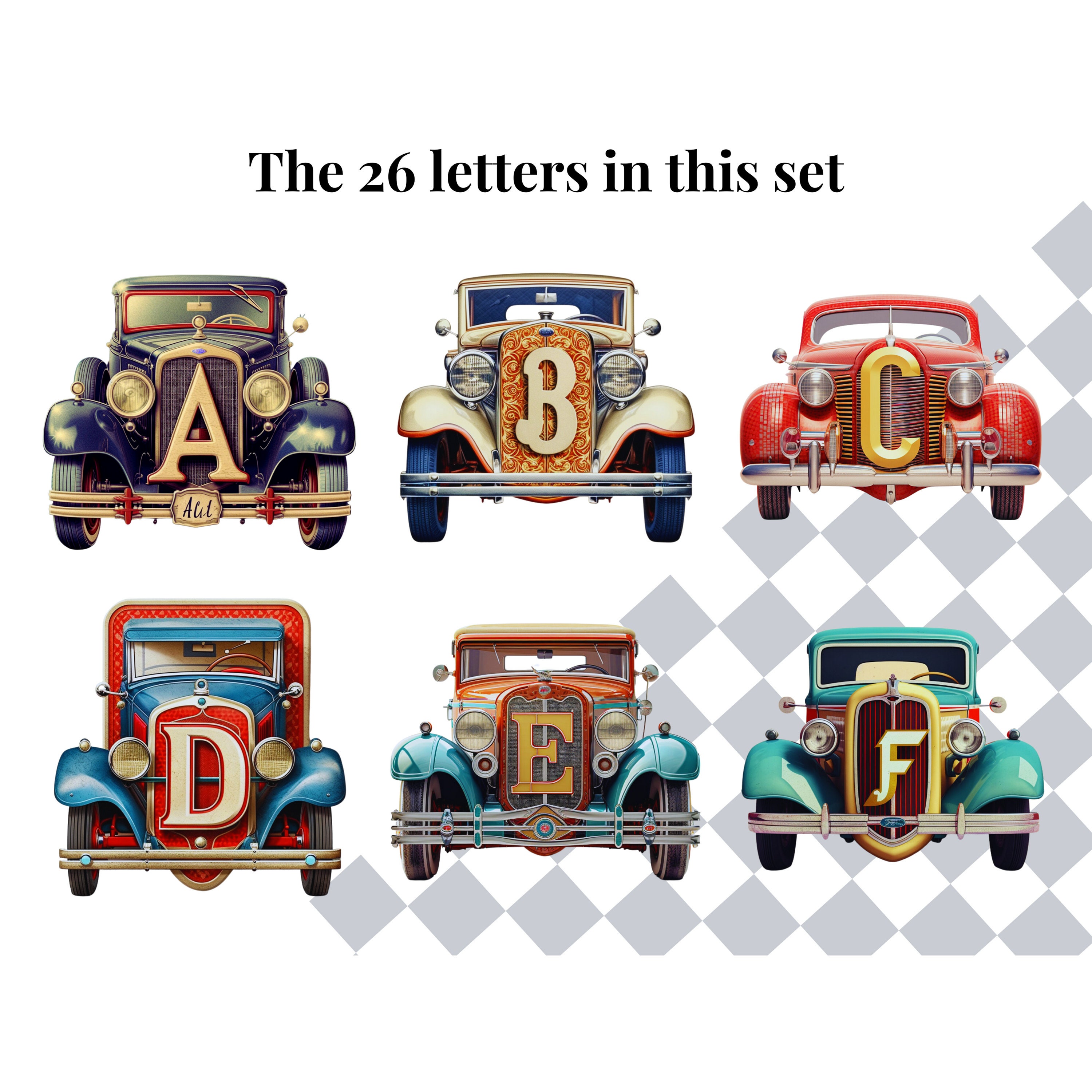 Vintage Car Clipart Alphabet Letters PNG Files for Retro Vehicle ...