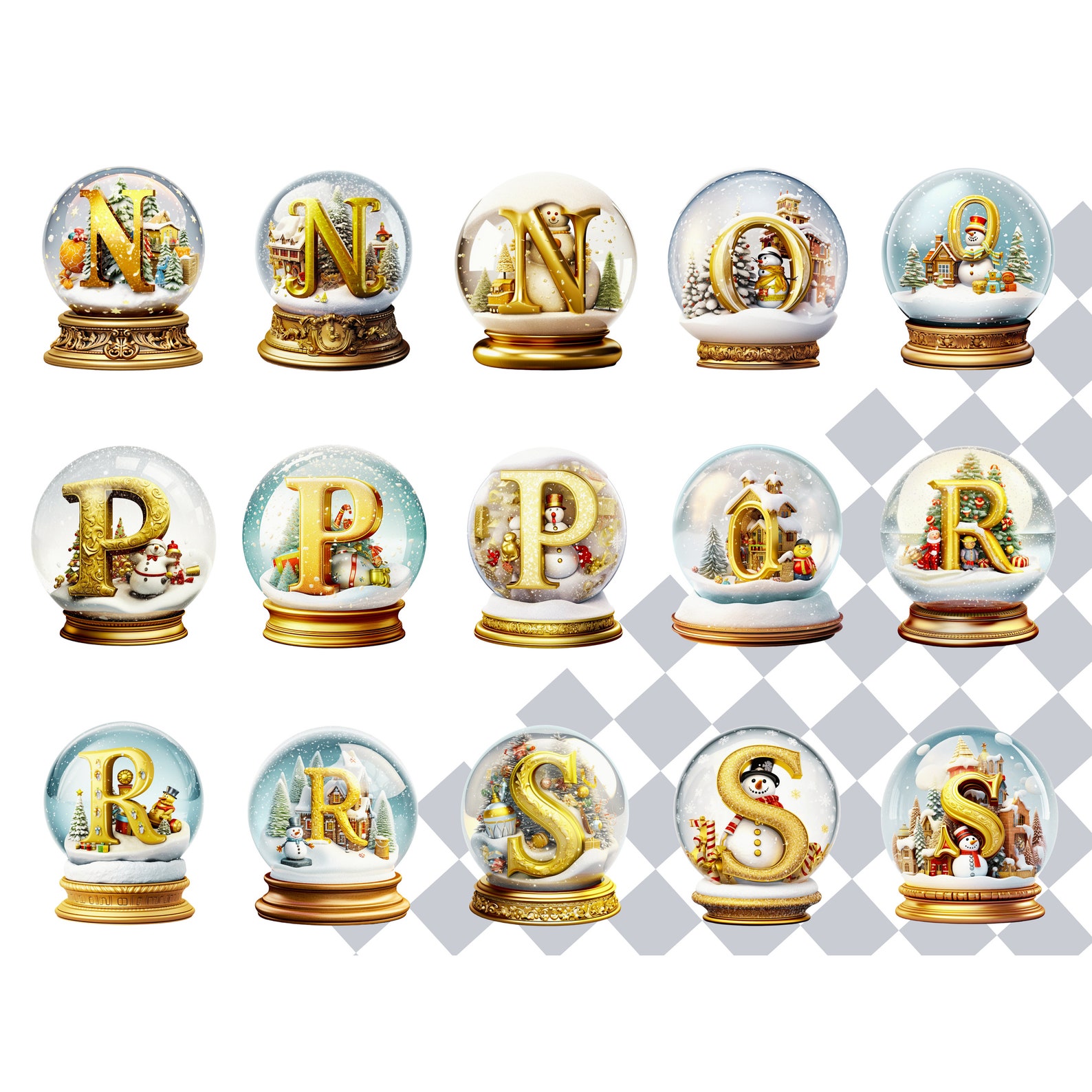 Snow Globe Alphabet Clipart: Christmas PNG Letters (digital Download ...