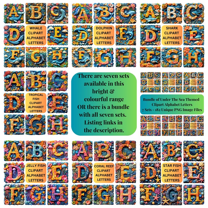 Shark Clipart Alphabet: Ocean Animal Letters PNG Bundle (digital ...