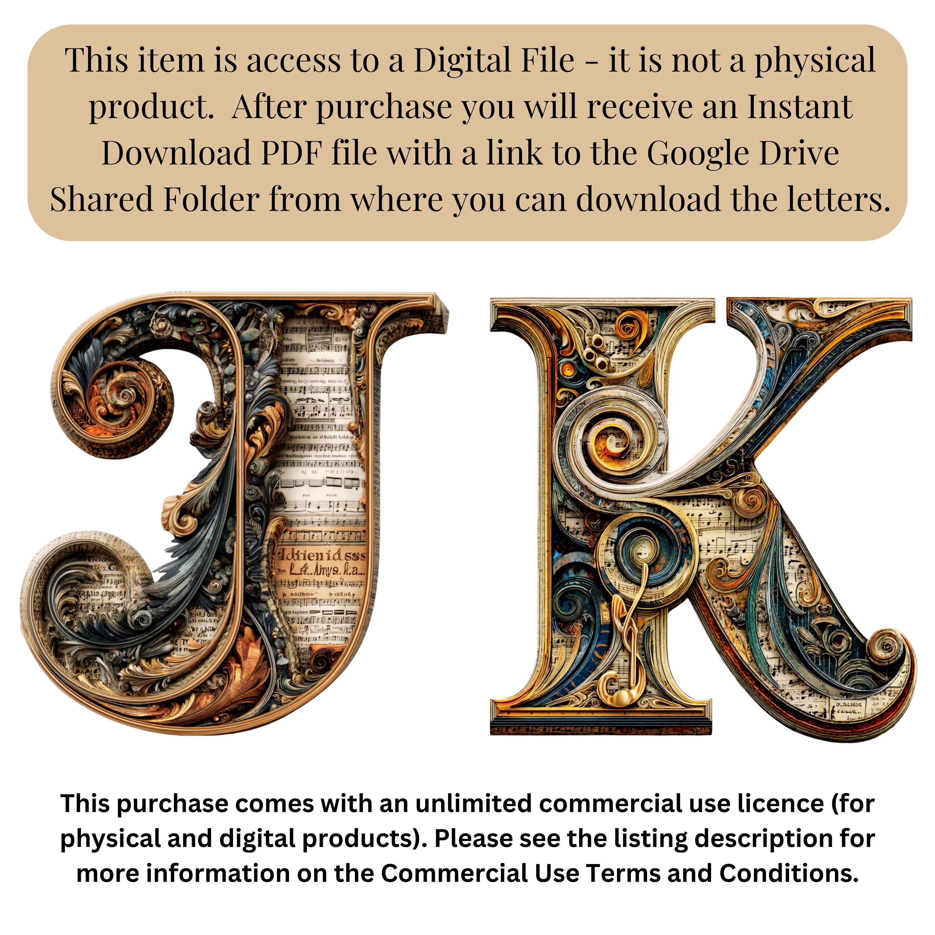 Music Clipart Alphabet Letters | Retro Musical Font PNG Files | Digital ...