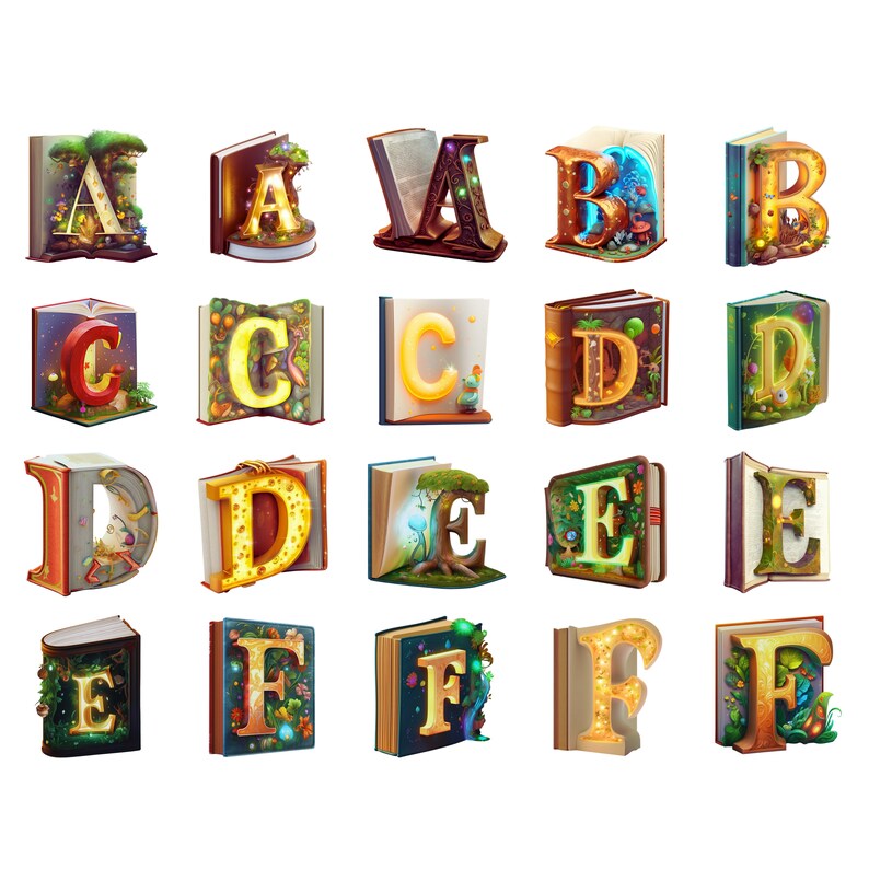 Book Clipart Alphabet Letters PNG Files for Fantasy Library ...