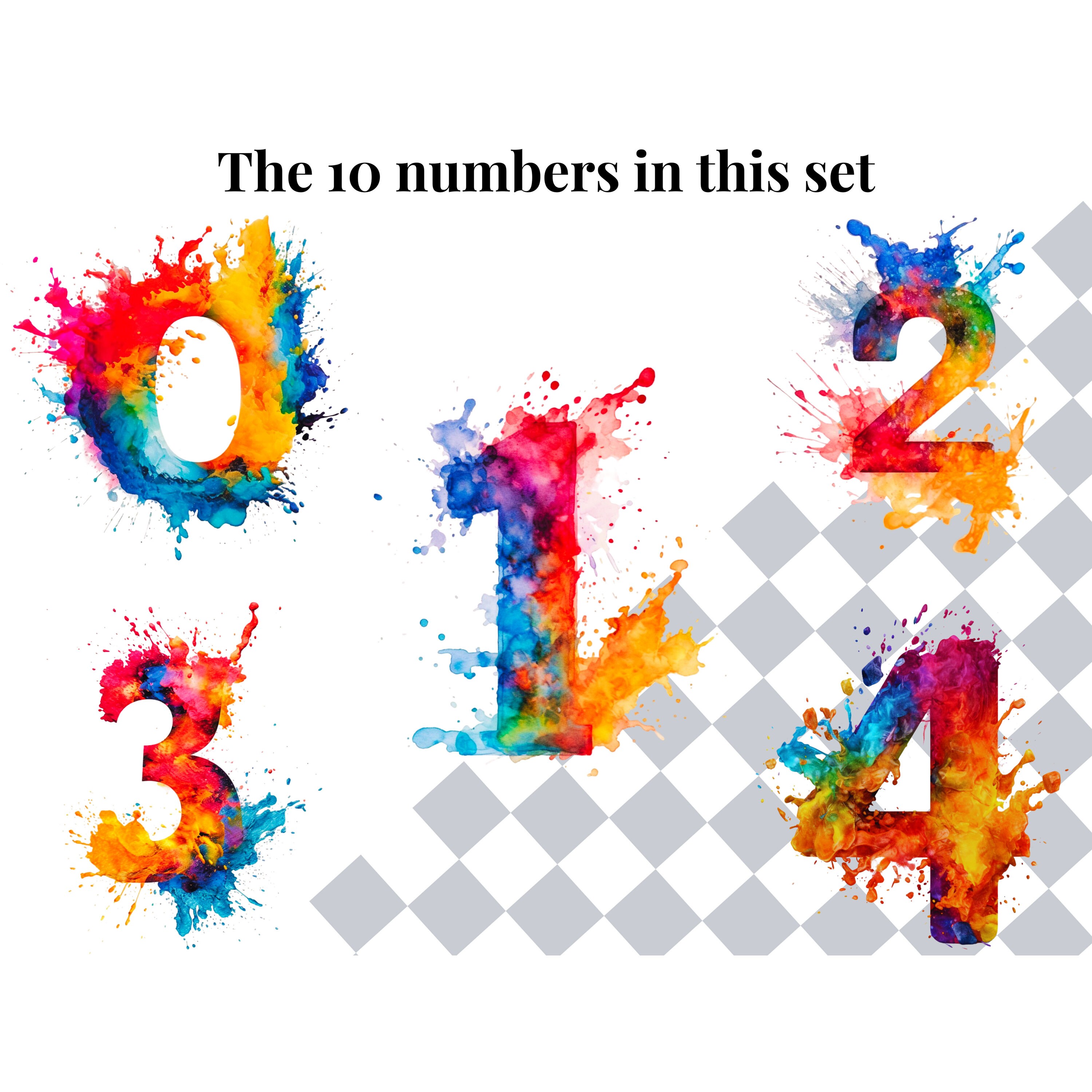 Watercolor Splash Clipart: Rainbow Letters and Numbers (PNG Digital ...