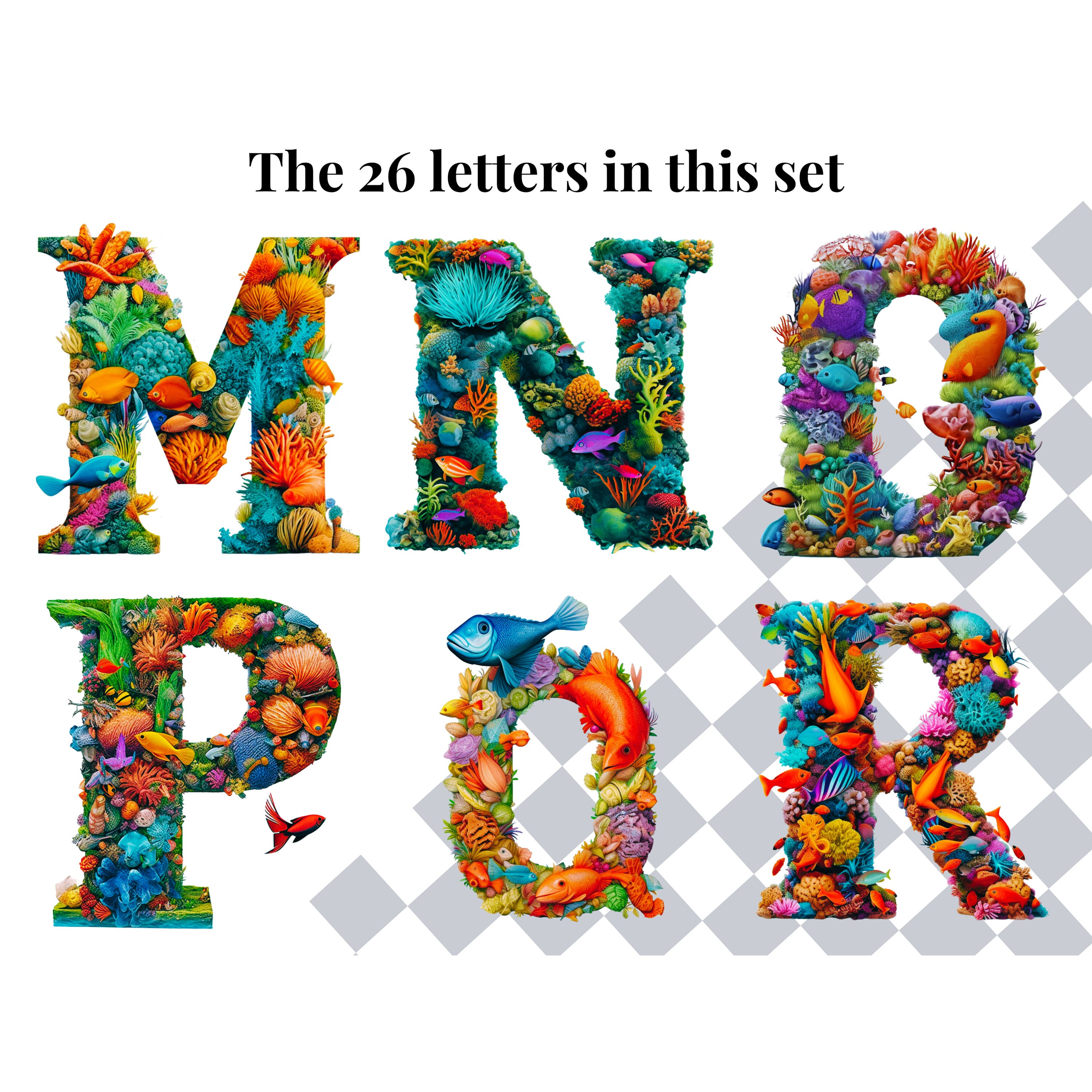 Under the Sea Printable Alphabet Letters and Numbers Fish Clipart PNG ...