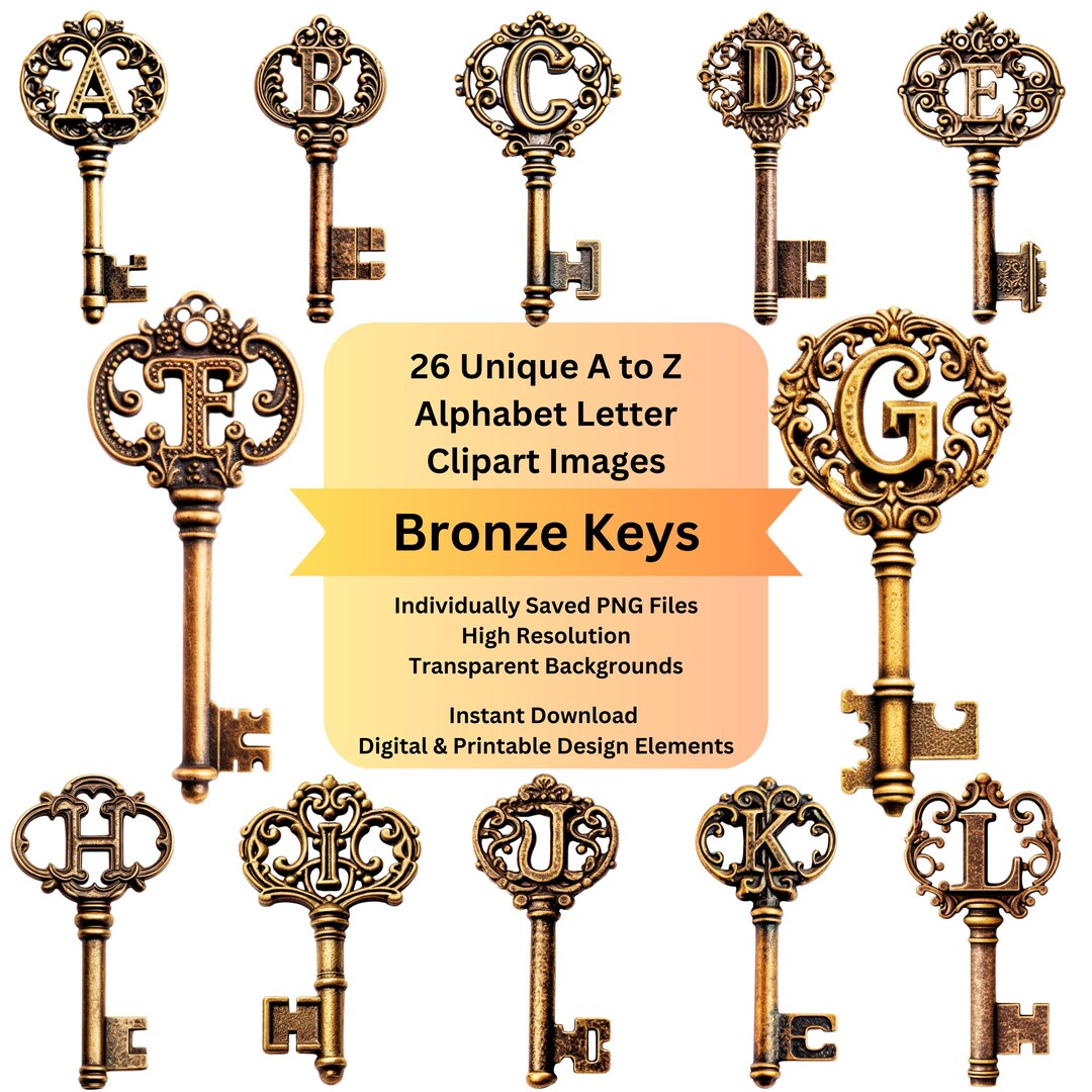 Antique Key Alphabet Letters for Steampunk Ephemera, Scrapbook DIY ...