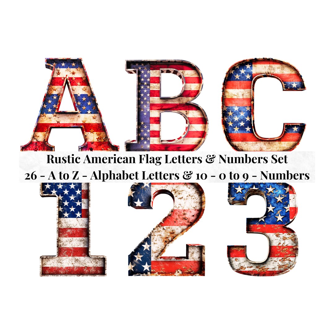 Rustic American Flag Letters PNG, USA Alphabet Sublimation Bundle ...