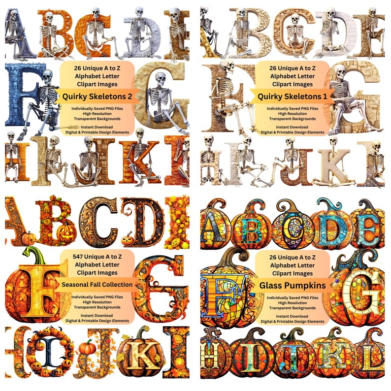Halloween Fonts Alphabet Letters Clipart Bundle for Digital & Printable ...