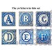 Vintage Blue Clipart Alphabet Letters | Postage Stamp Typography Design ...