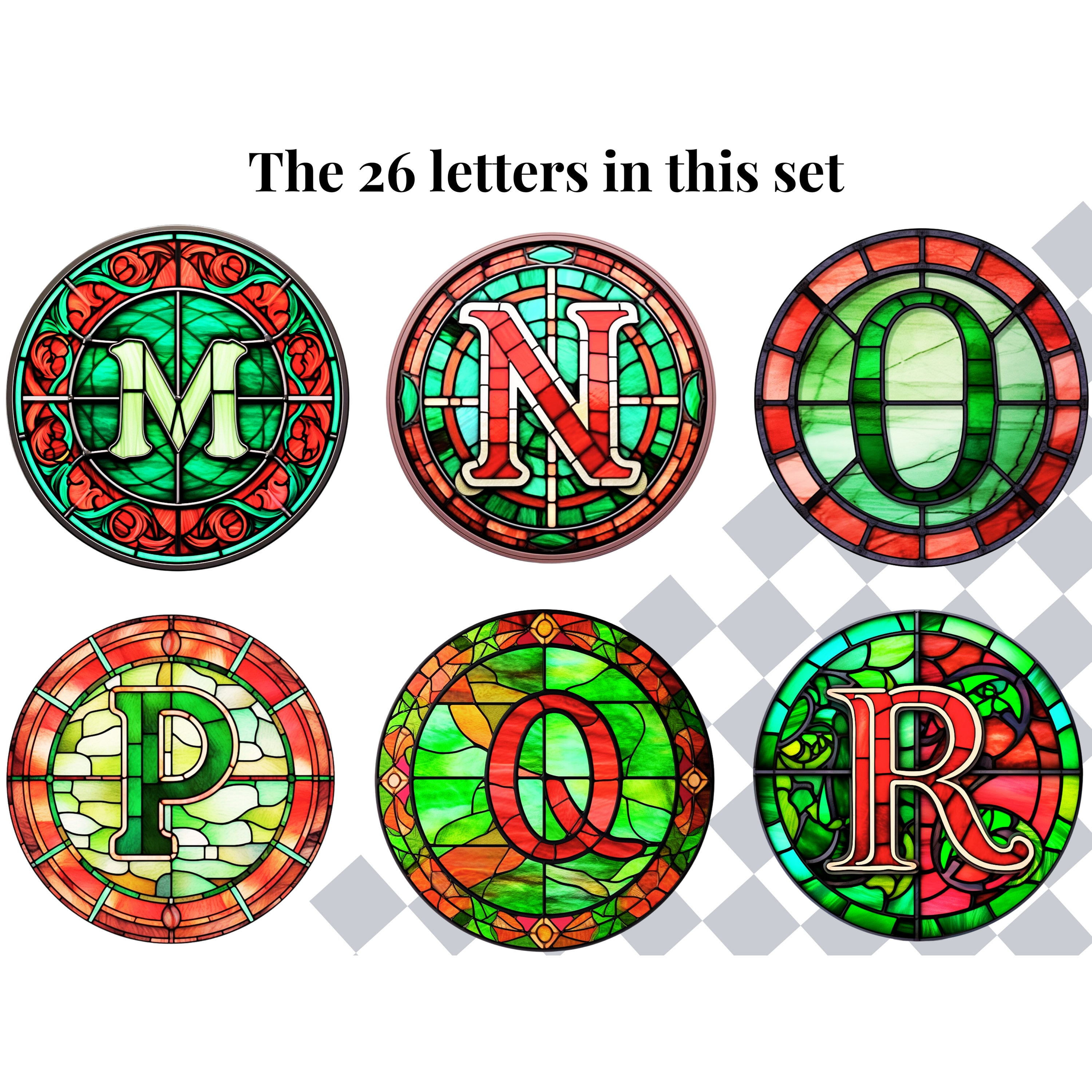 Christmas Stained Glass Alphabet Clipart: A-Z PNG Letters (digital ...