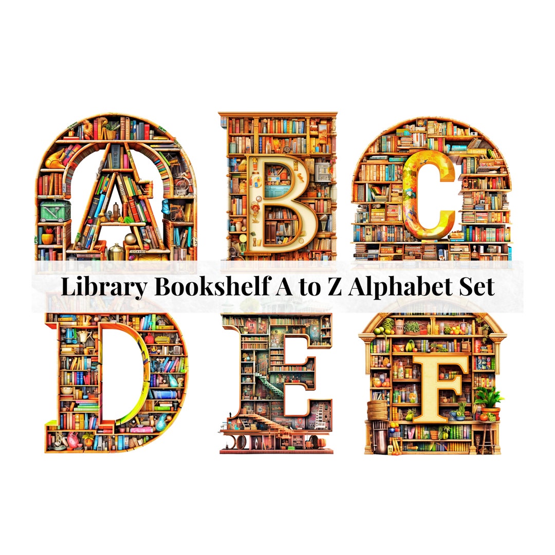 Library Clipart Alphabet Letters PNG Files for Digital Download ...