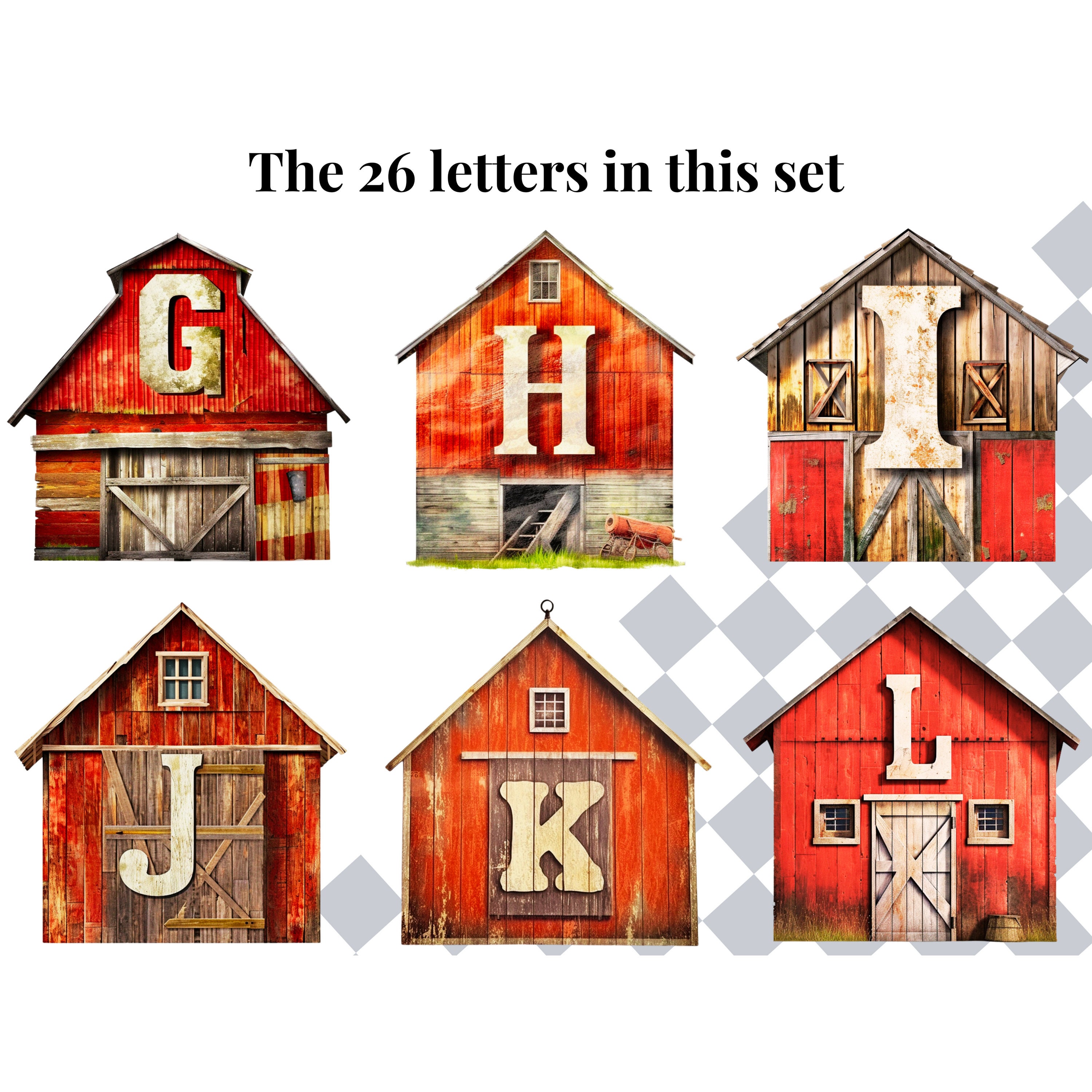 Farm Barn Clipart Alphabet Letters PNG Files for Farmhouse Digital ...