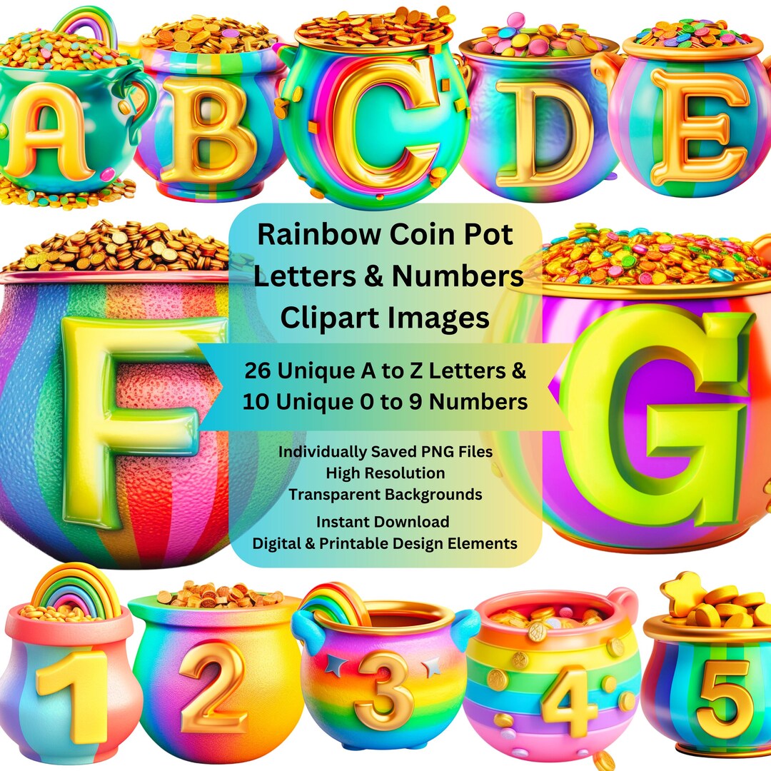 Rainbow Clipart Printable Alphabet Letters and Numbers for PNG Designs ...