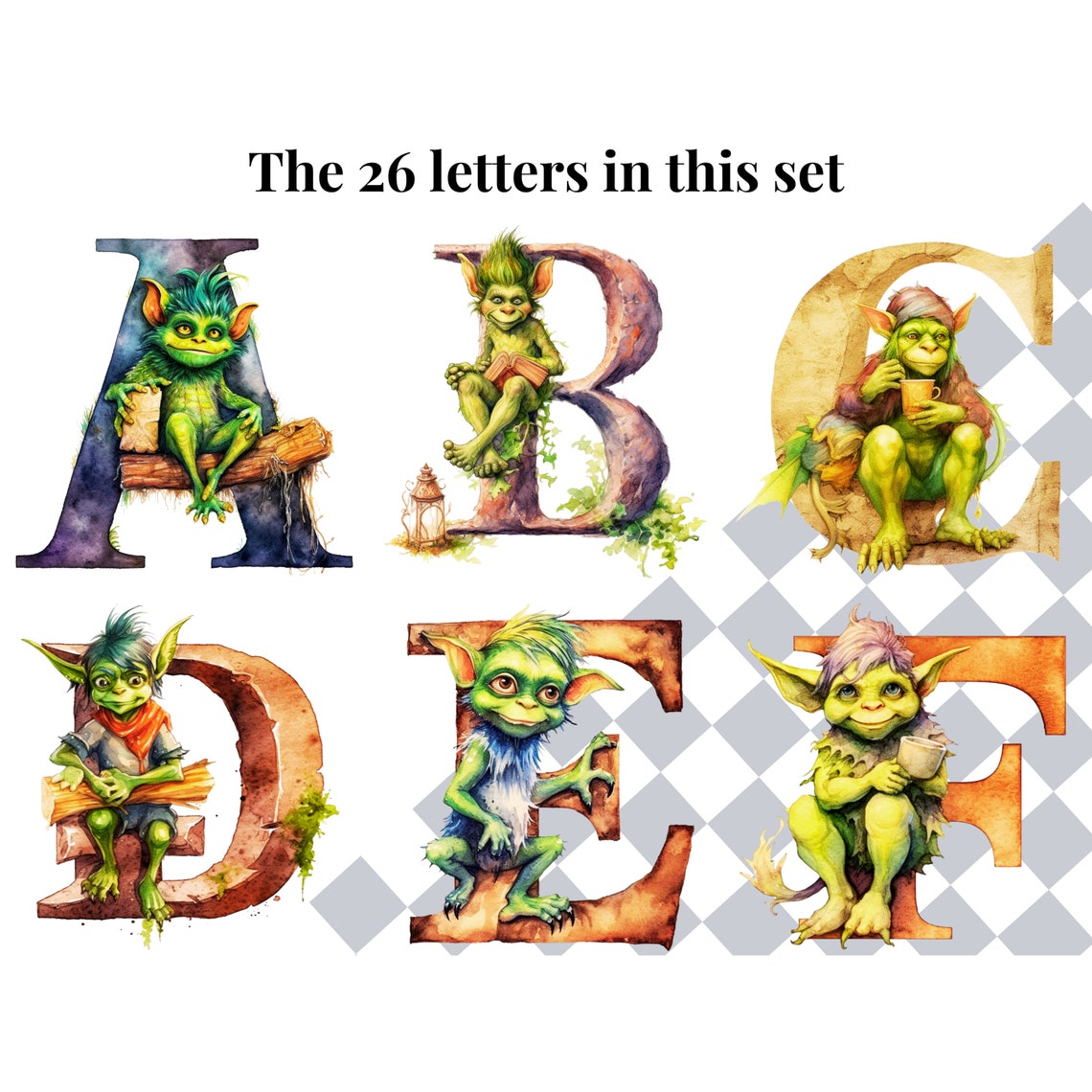 Goblin Clipart Alphabet Letters | Fantasy PNG Fonts | Green Character ...