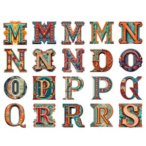 Retro Clipart Alphabet Letters PNG Files for Digital Download ...