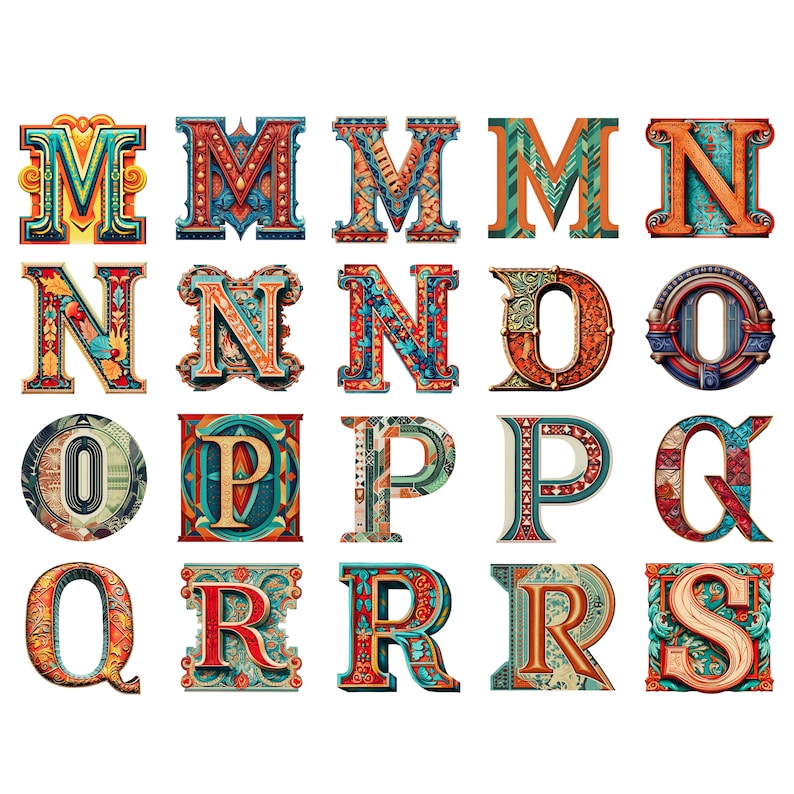 Retro Clipart Alphabet Letters PNG Files for Digital Download ...