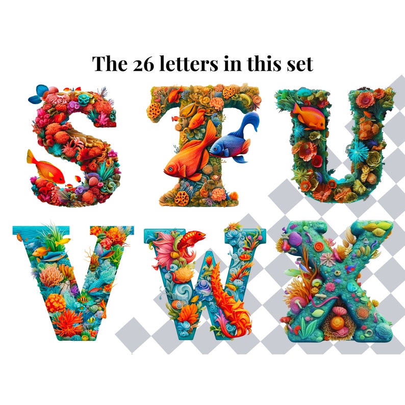 Under the Sea Printable Alphabet Letters and Numbers Fish Clipart PNG ...