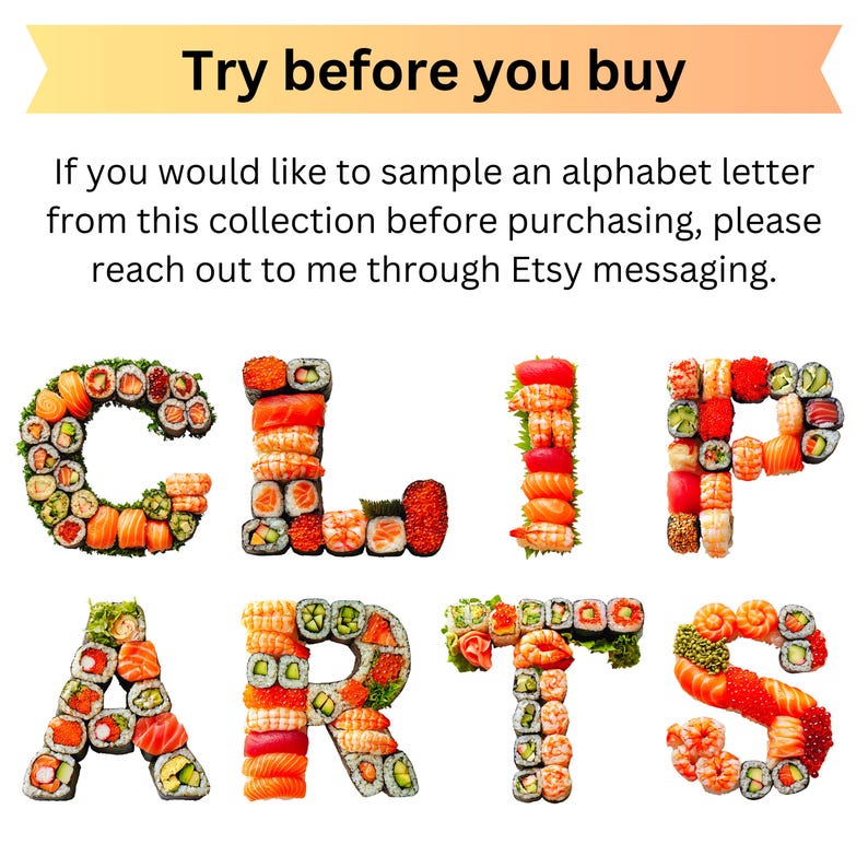 Sushi Clipart Alphabet Letters | Japanese Food PNG Images | Digital ...