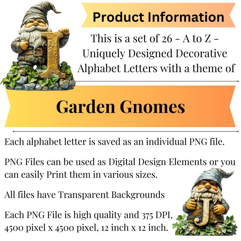 Garden Gnome Clipart Alphabet Letters PNG Files, Cute Gnomes Clip Art ...
