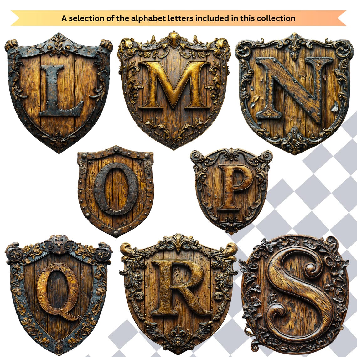 Clipart Alphabet Letters, Wooden Shield Fantasy Clip Art Fonts ...