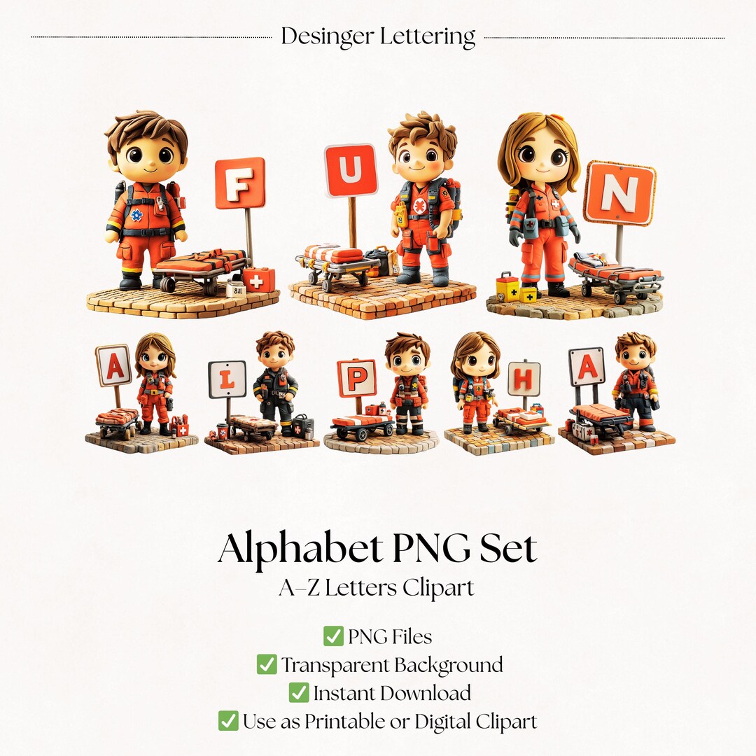 EMT Clipart Alphabet Letters | Paramedic PNG Clipart Characters | Fun ...