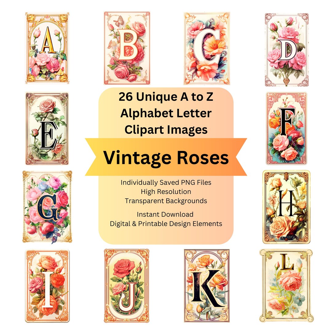 Vintage Rose Alphabet PNG: Floral Letter Clipart (digital Download) - Etsy