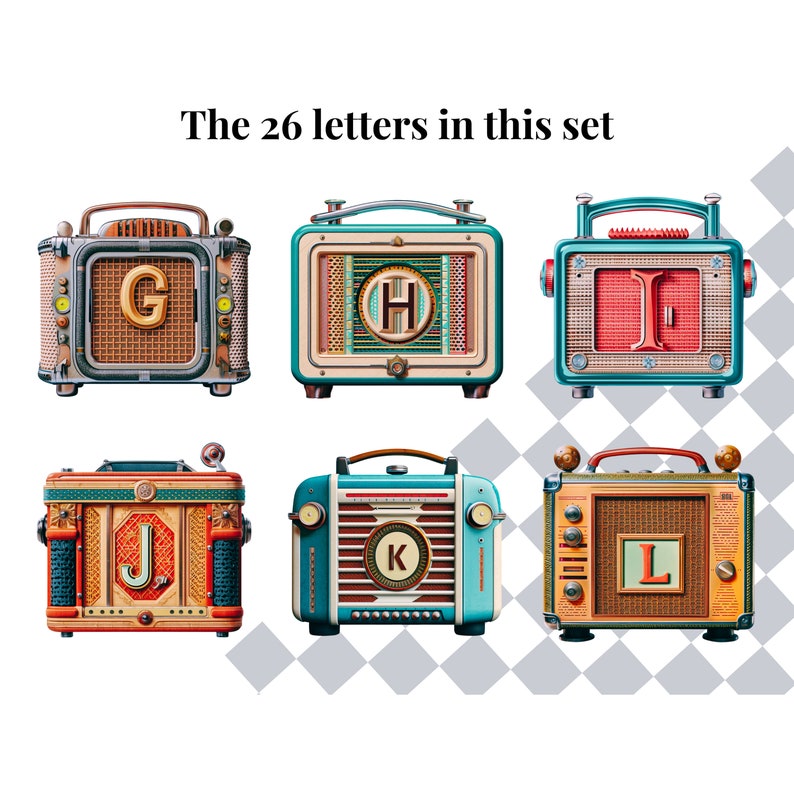 Retro Radio Alphabet Clipart: Vintage PNG Letters (digital Download ...